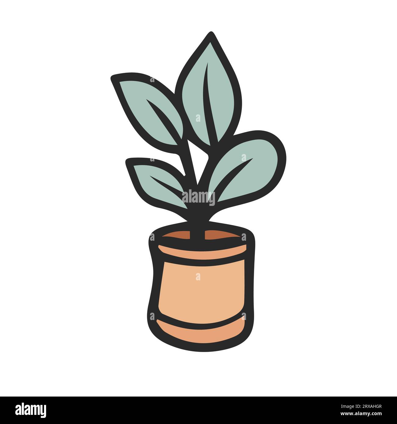 House plant in pot. Hand drawn vector cartoon doodle icon on white ...