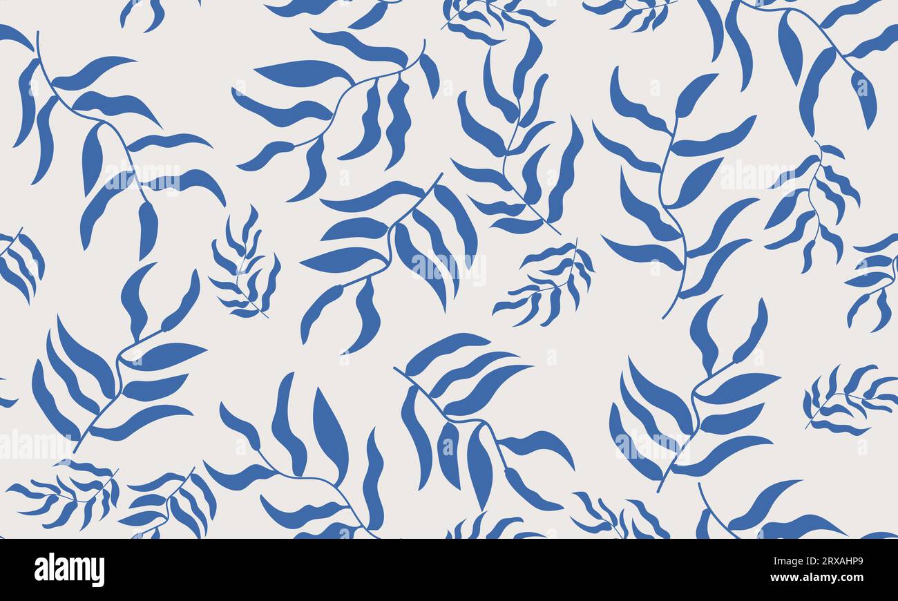 Seamless Decorative wallpaper with branches in blue tone. Delicate, blue-toned pattern with ...