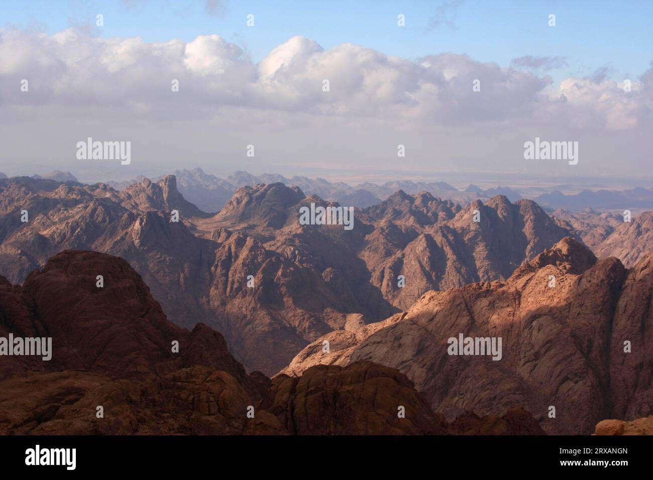 View from Moses Mountain, 2285m, of the barren stone desert, Sinai ...
