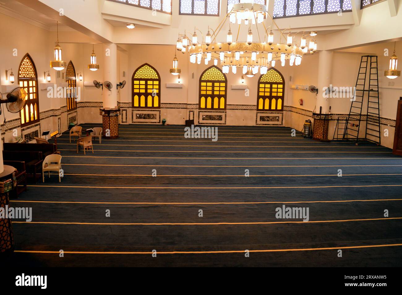 Cairo, Egypt, September 17 2023: The interior of a grand large mosque ...
