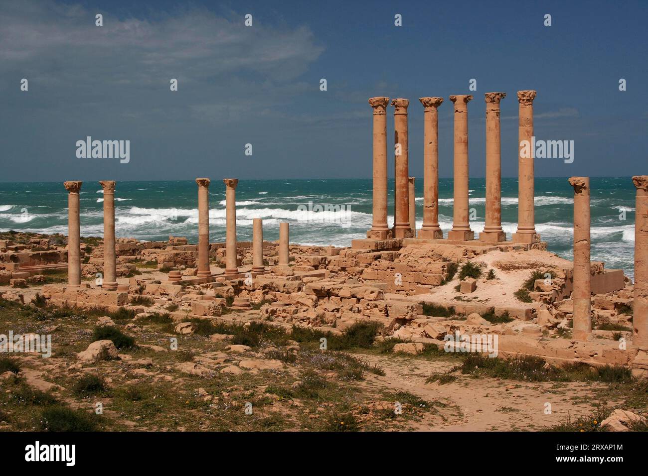The Roman excavation site of Sabratha on the Mediterranean, Libya Stock ...