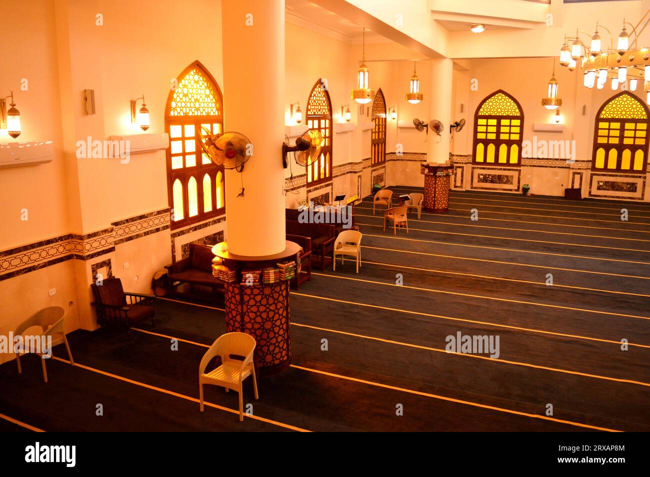 Cairo, Egypt, September 17 2023: The interior of a grand large mosque ...