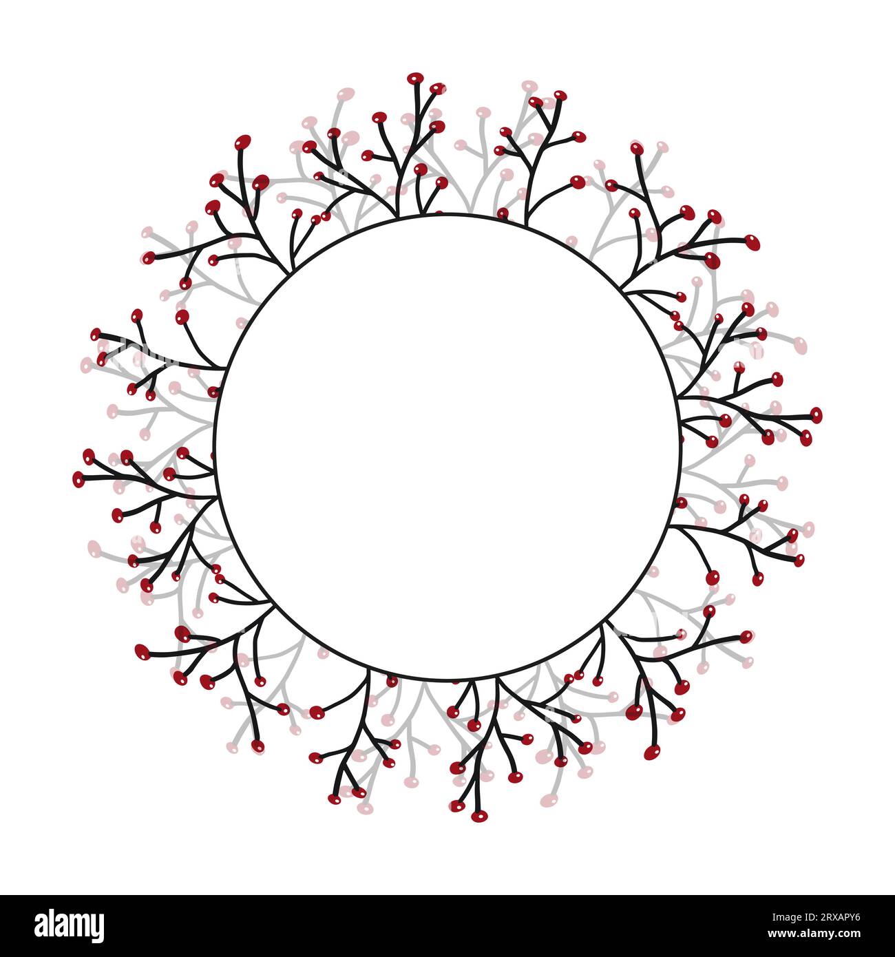 Winter berry branch circle wreath for card or invitations, scrapbook in ...