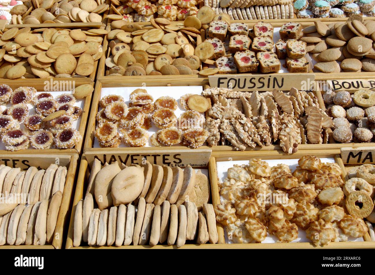Market stall with biscuits, Sault, Provence, South of France, biscuit ...