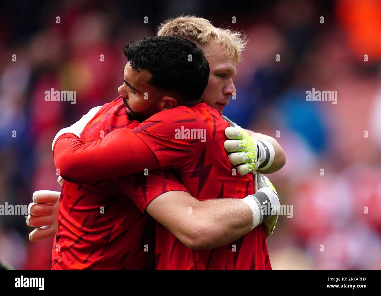 Arsenal goalkeepers Aaron Ramsdale (left) and David Raya prior to the ...