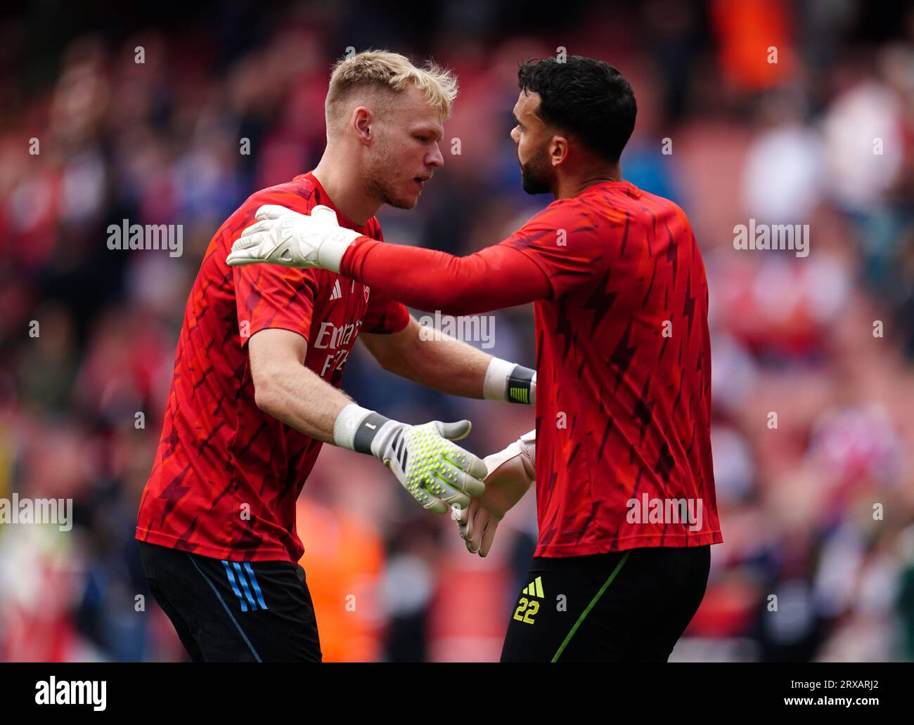 Arsenal goalkeepers Aaron Ramsdale (left) and David Raya prior to the ...