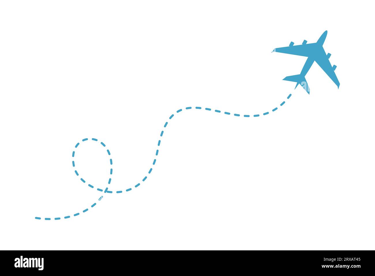 Flying airplane and dashed line flight route isolated on white ...