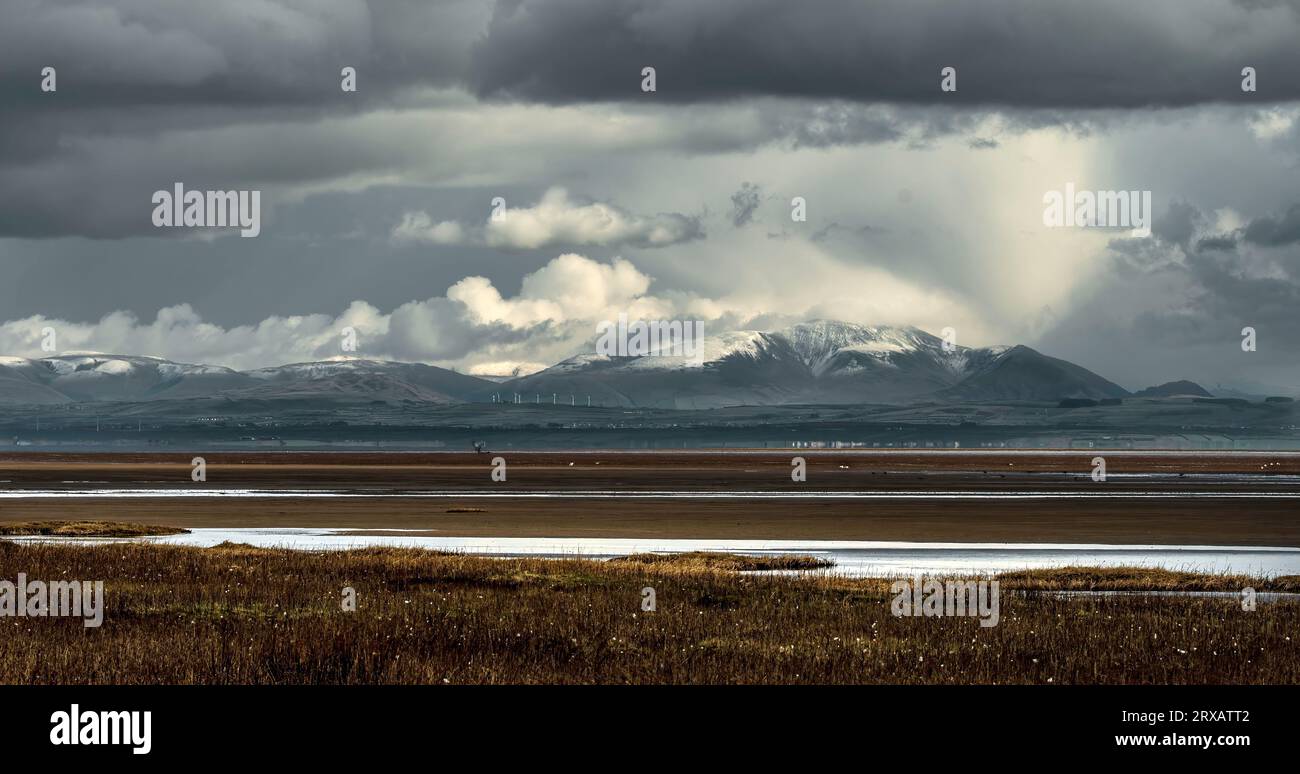 The lakeland Fells acroos the Solway estuary from Mersehead RSPB ...