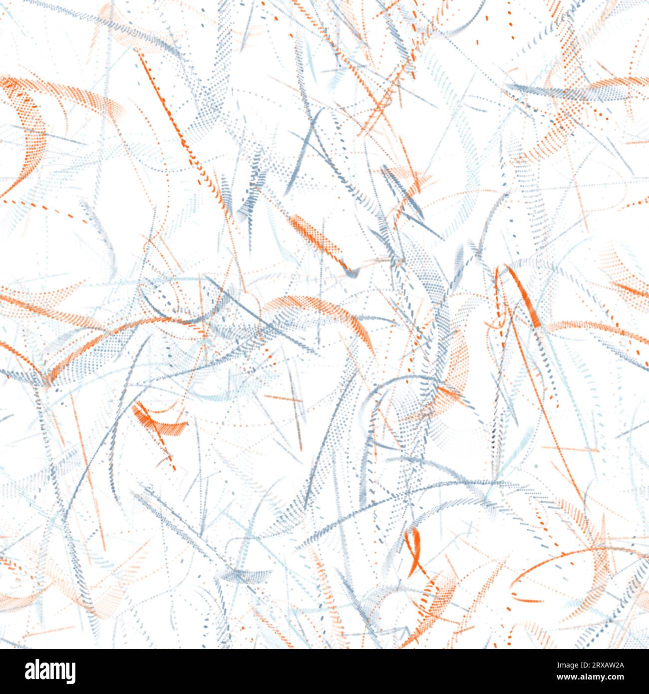 Wavy and swirled dotted strokes. Orange and blue colors. Abstract ...