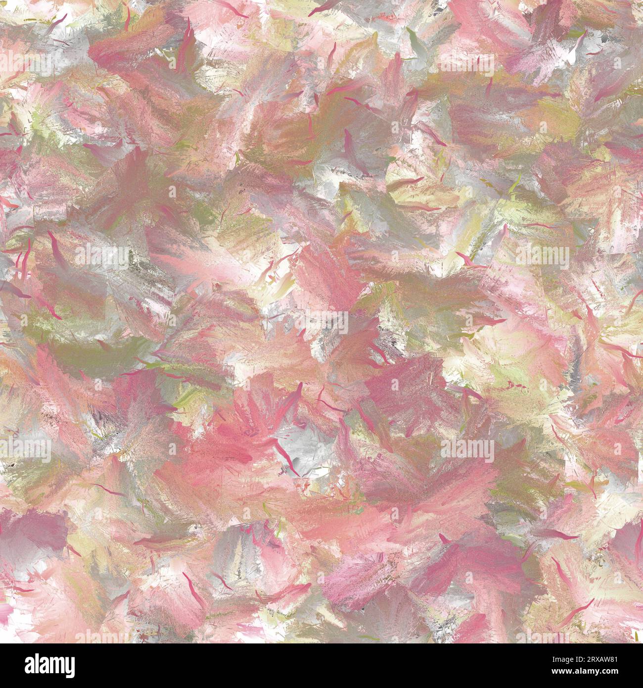 Big and small chaotic oil bruch strokes. Pink, green and grey colors ...