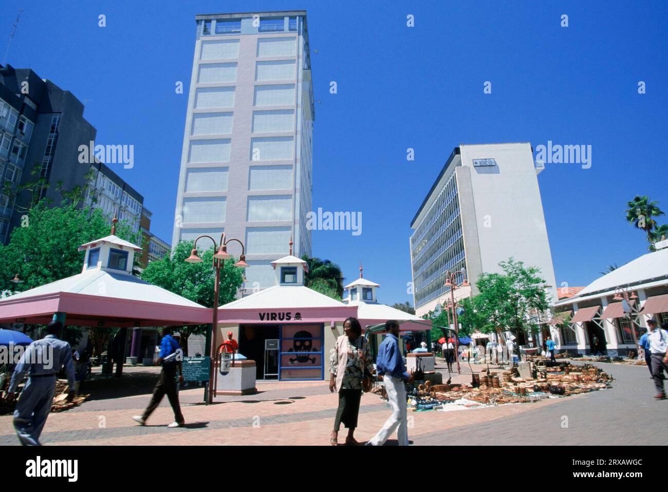 Wooden carvings and skyscrapers stall on Independence Avenue, Windhoek ...