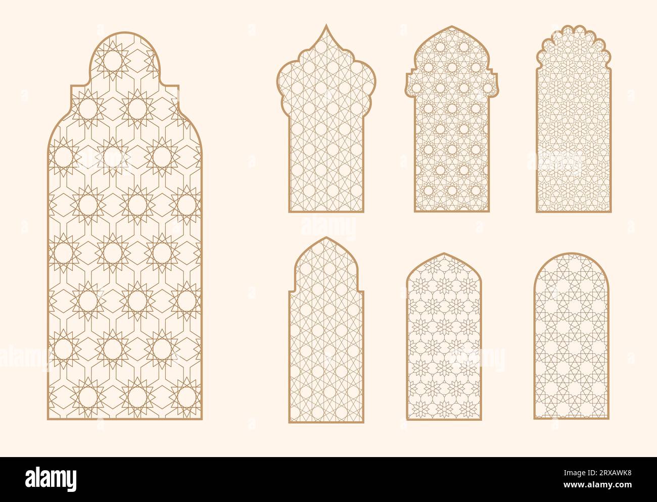 Islamic window shape with mashrabiya pattern. Arabic door frame ...