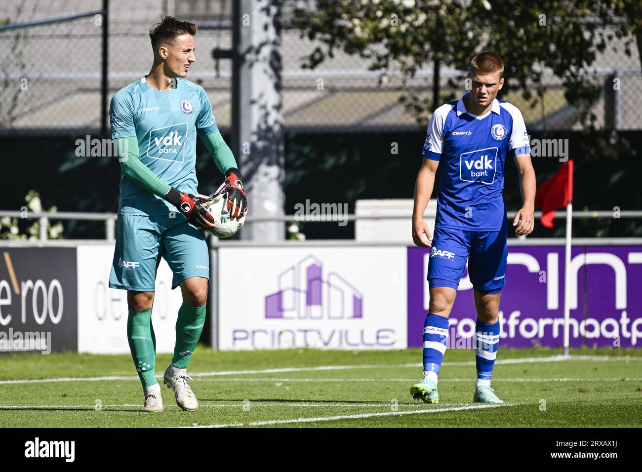 Gent, Belgium. 24th Sep, 2023. Jong KAA Gent's Louis Fortin pictured in ...