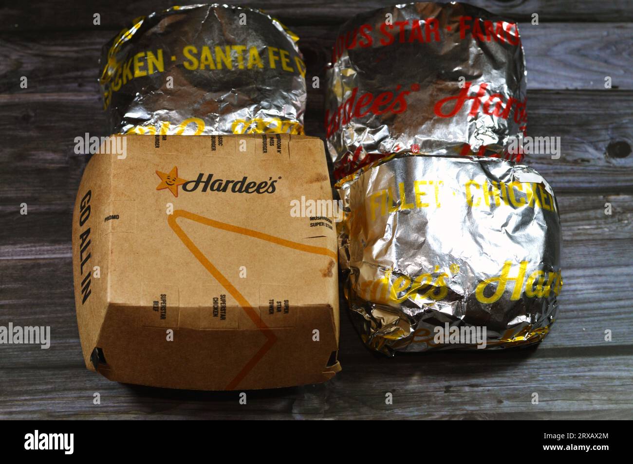 Cairo, Egypt, September 11 2023: Food delivery package of fast junk ...