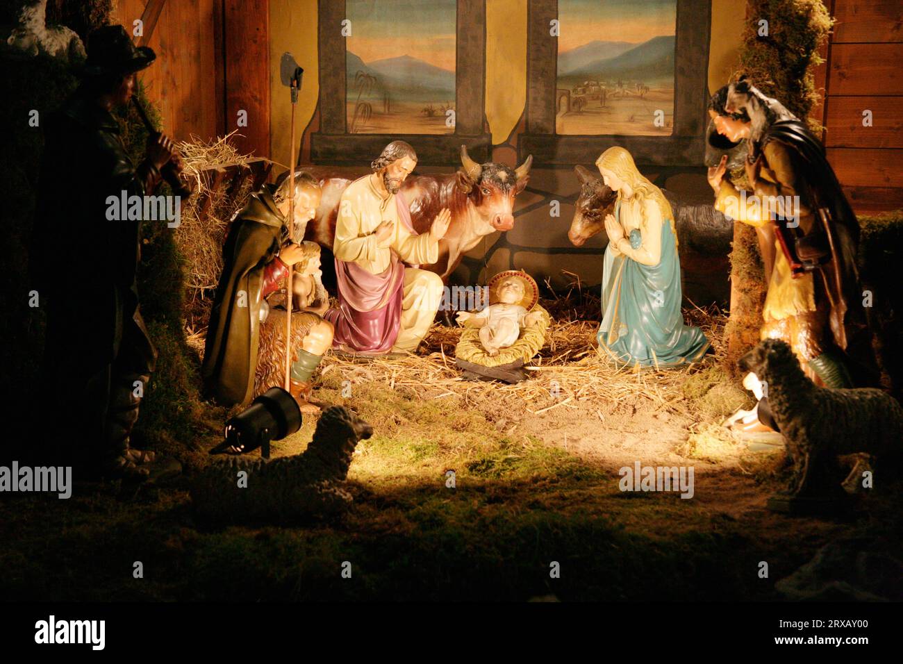 Nativity scene in St. Peter's parish church, Dieburg, Hesse, Christmas ...