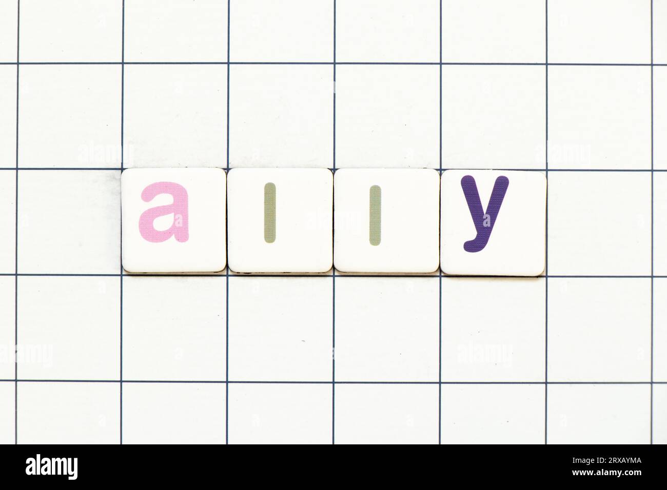 Colorful tile letter in word ally on white grid background Stock Photo ...