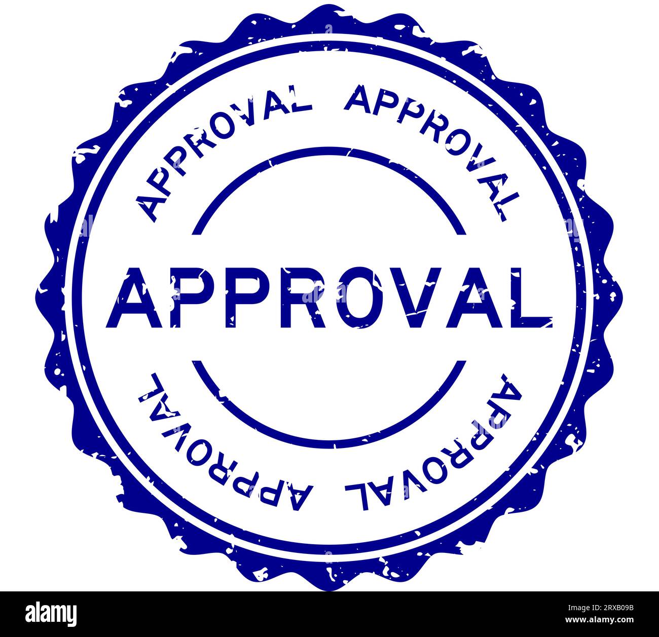 Grunge blue approval word round rubber seal stamp on white background ...