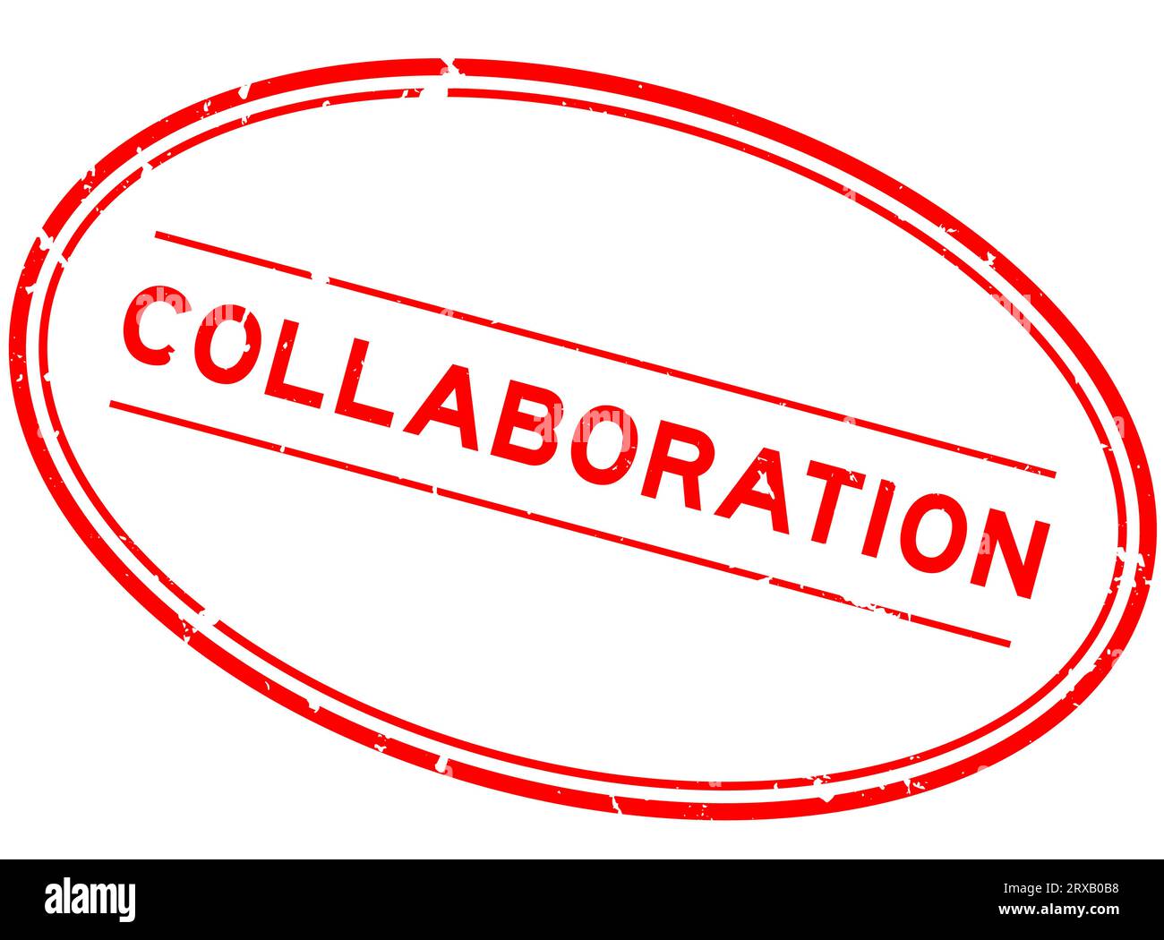 Grunge red collaboration word oval rubber stamp in white background ...