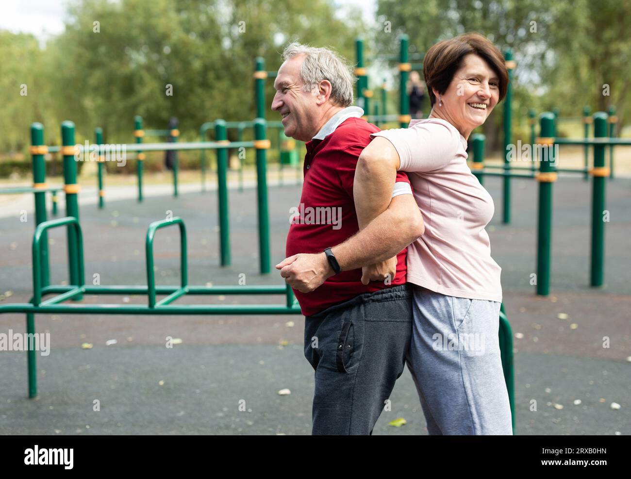 Concept of healthy lifestyle for elderly. Married couple raise each ...