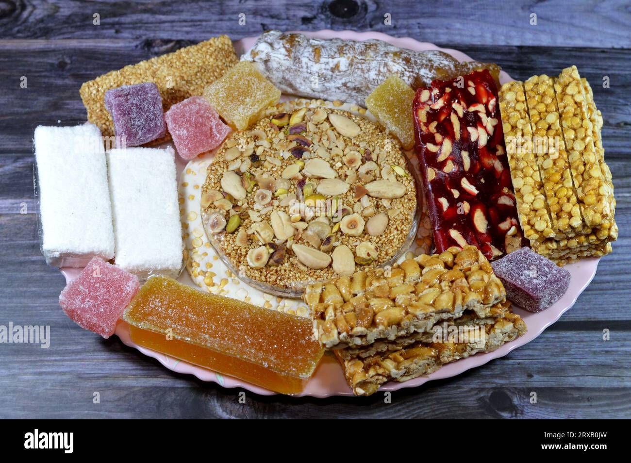 collection of Eastern candy chickpeas, peanuts, sesame, creamy taffy ...