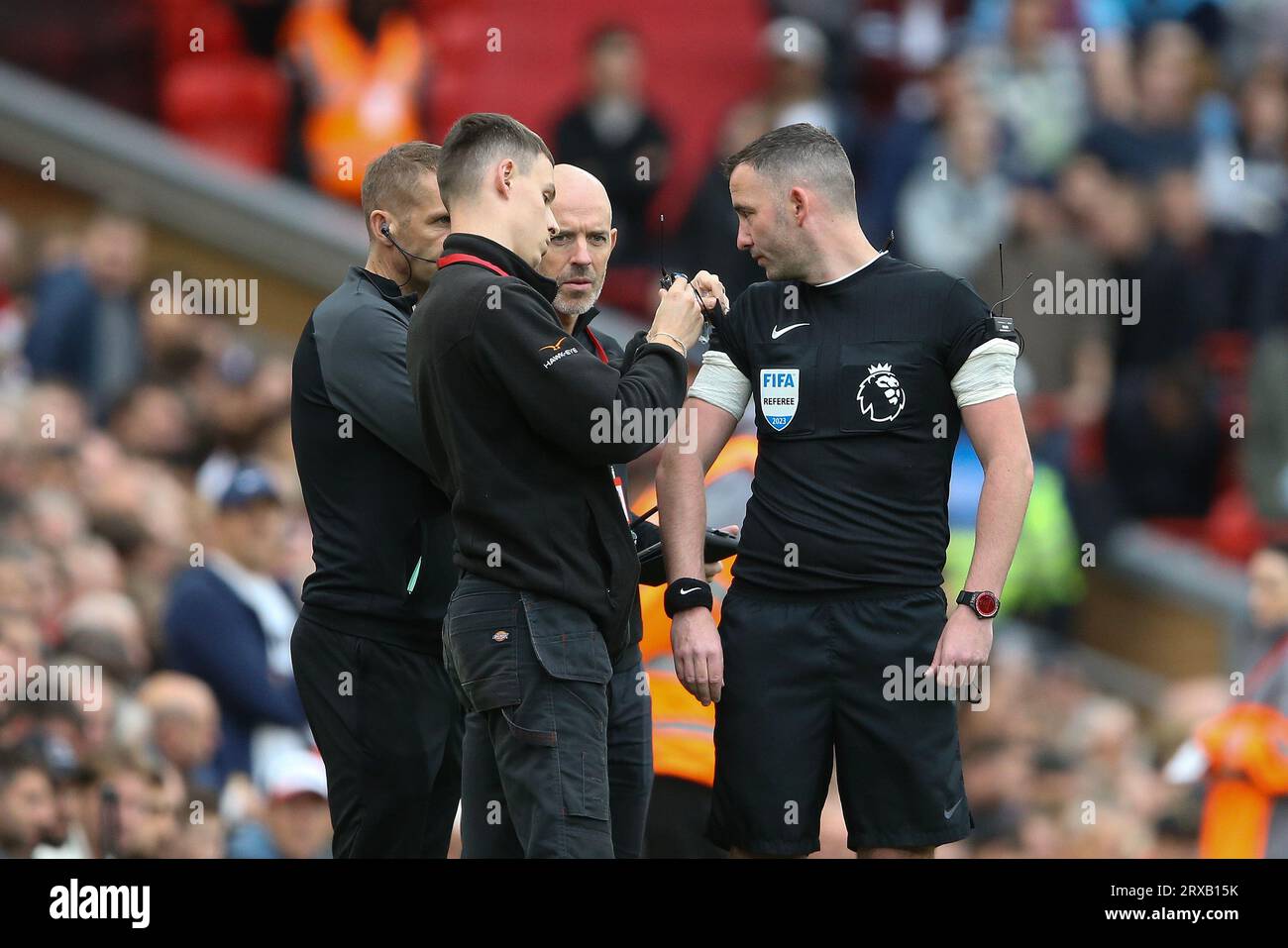 Liverpool, UK. 24th Sep, 2023. Play is held up as Referee Chris ...