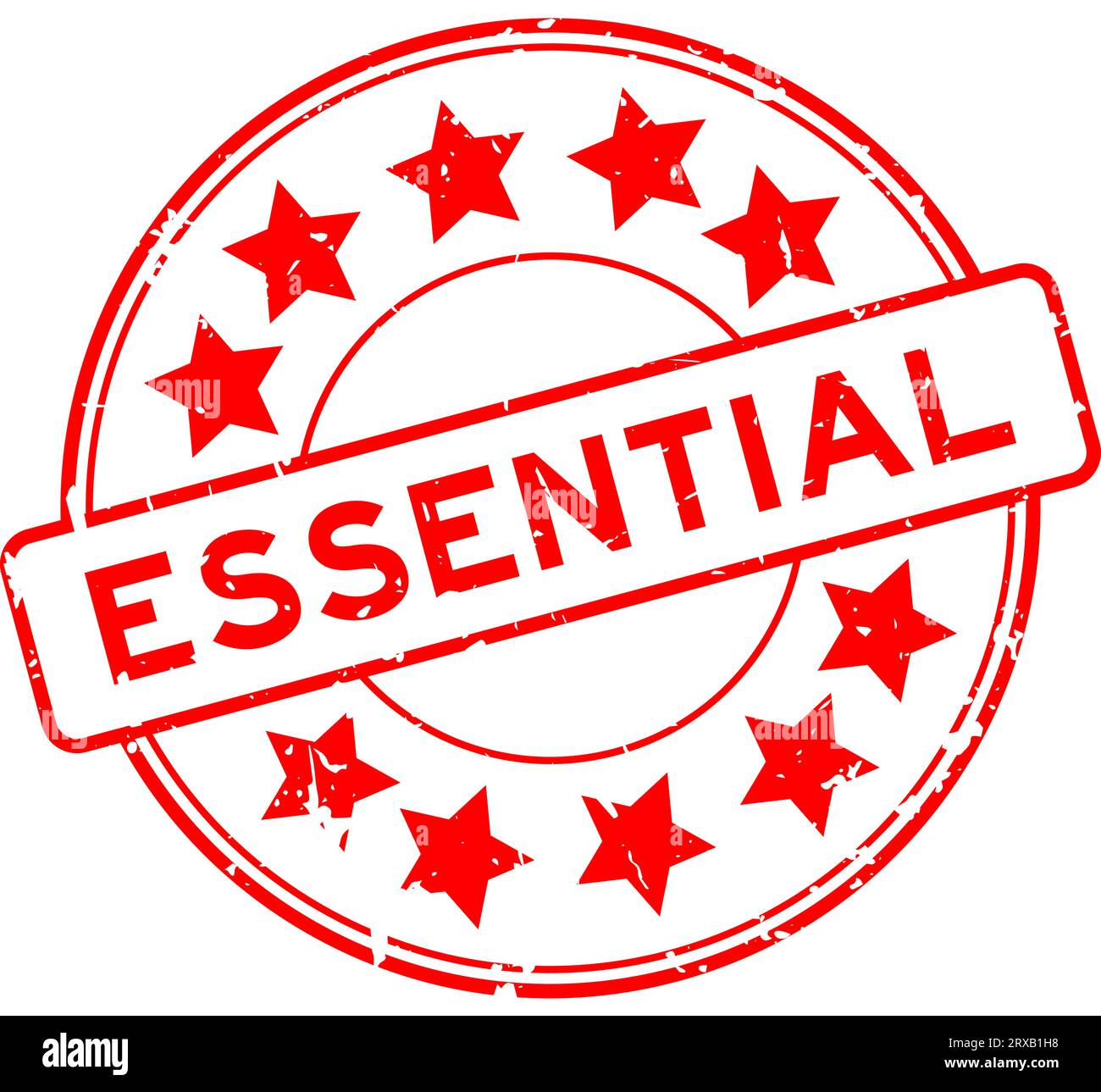 Grunge red essential word with star icon round rubber seal stamp on ...