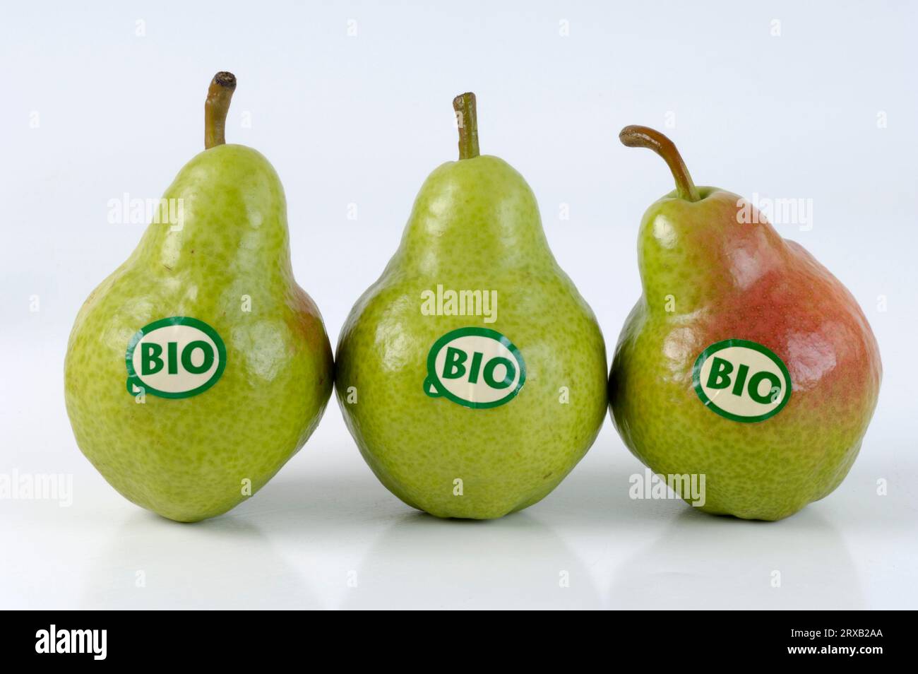 Pears 'Williams Christ' with label 'Bio' (Pyrus communis), organic ...