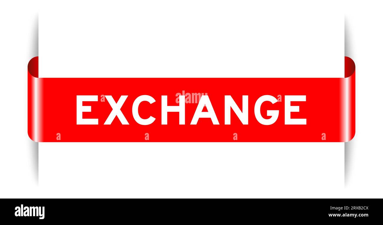 Red color inserted label banner with word exchange on white background ...
