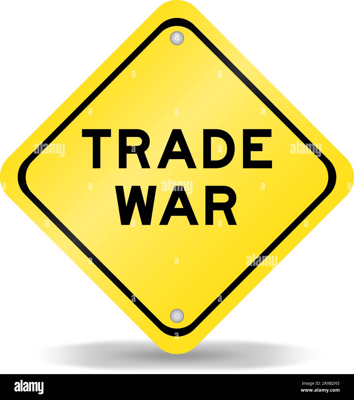 Yellow color transportation sign with word trade war on white ...
