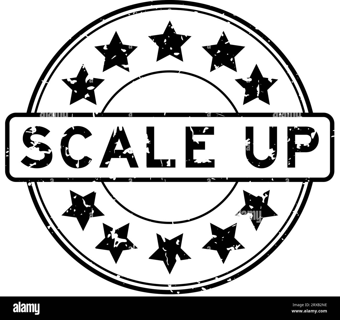 Grunge black scale up word with star icon round rubber seal stamp on ...