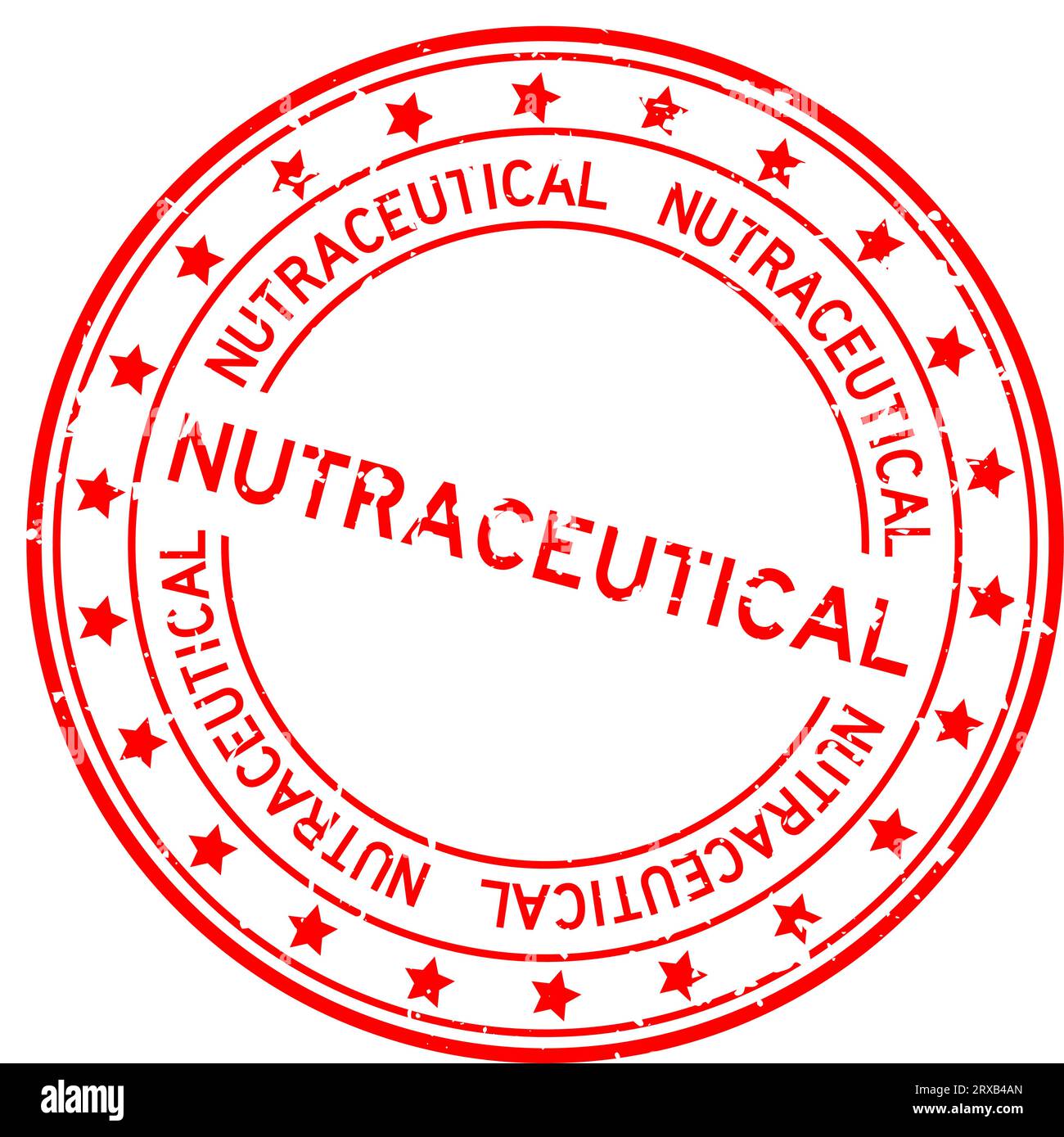 Grunge red nutraceutical word with star icon round rubber seal stamp on ...