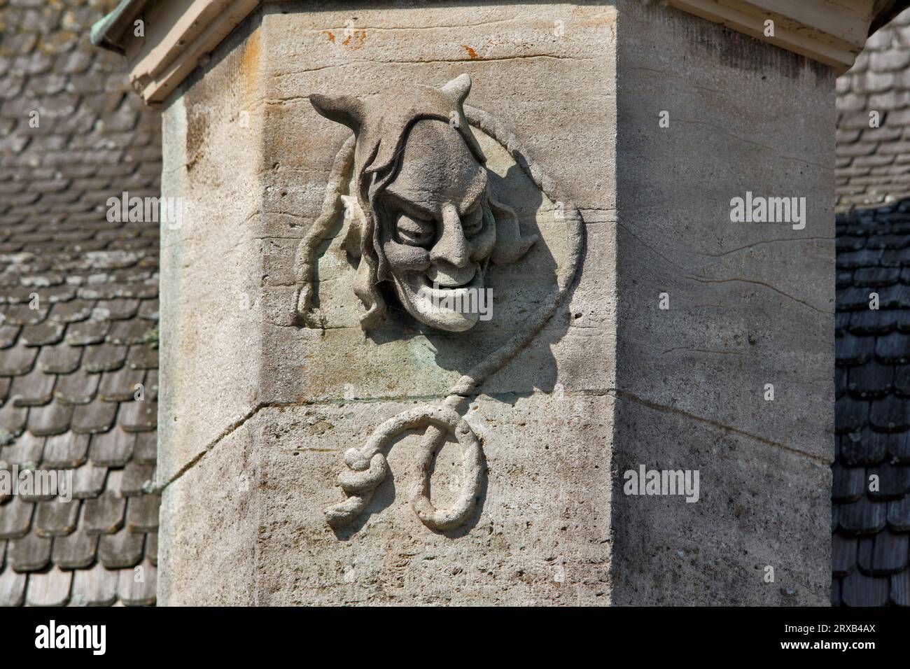 Schwäbisch Hall, Germany: image of the devil, relief on historic ...