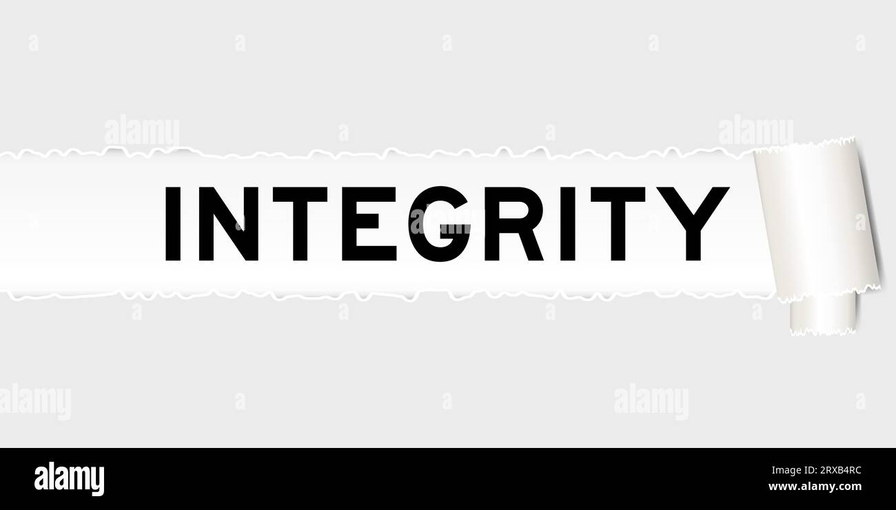 Ripped gray paper background that have word integrity under torn part ...