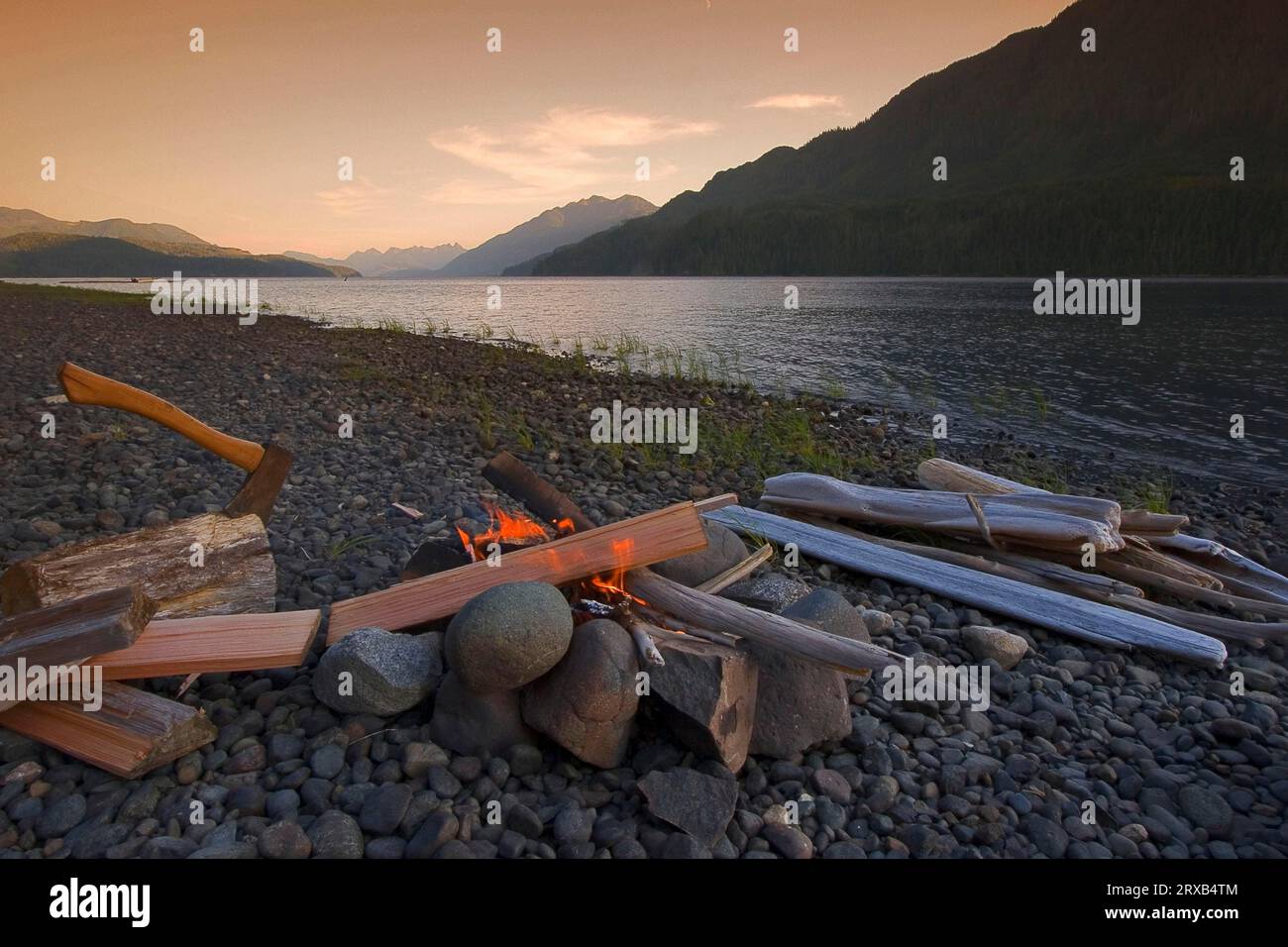 Campfire at Lake Nimpkish, Vancouver Island, British Columbia, Canada ...