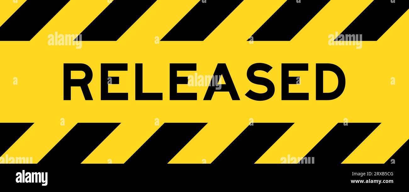 Yellow and black color with line striped label banner with word ...