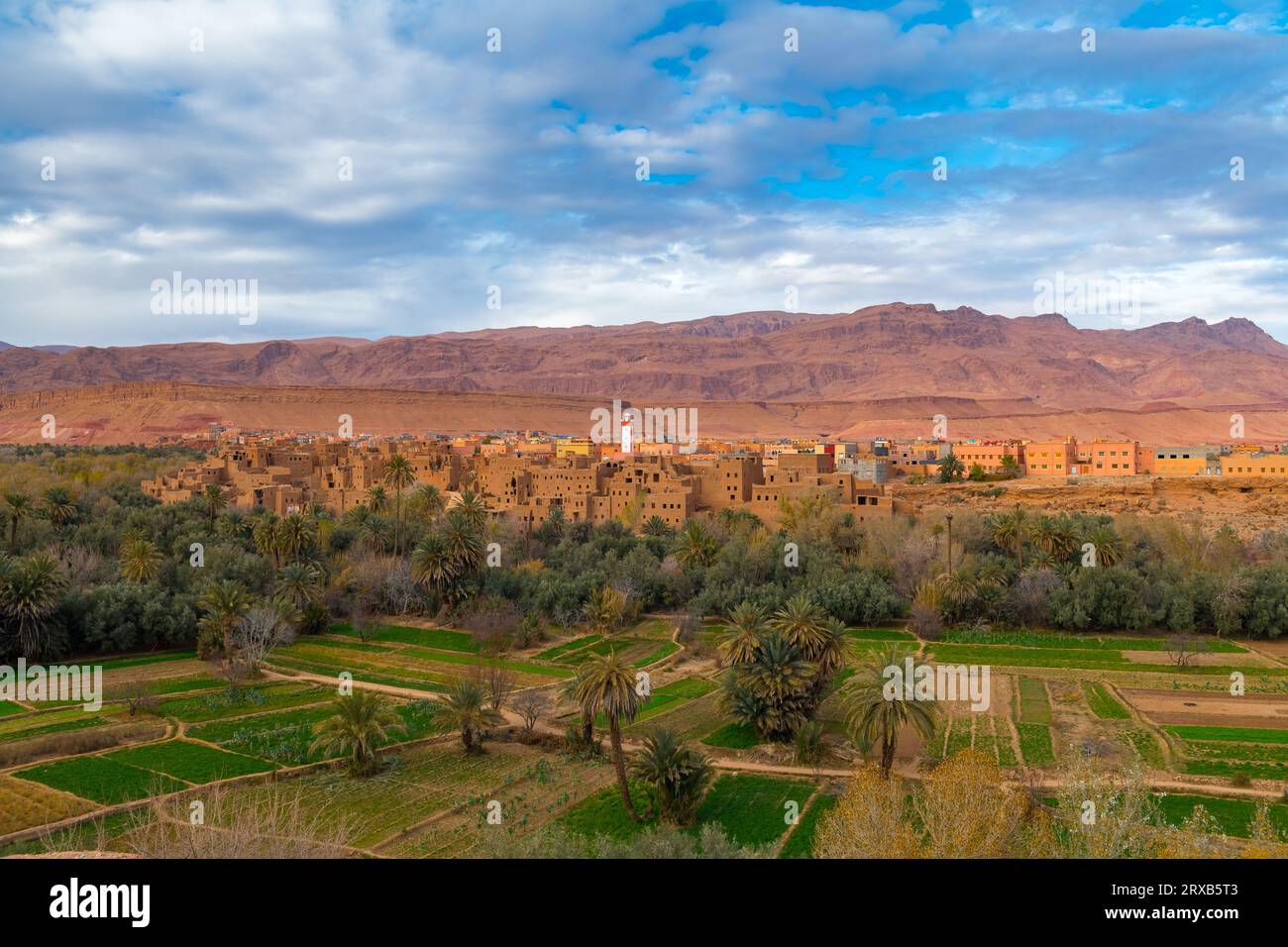 View of the Kasbah of Tinghir and the Atlas Mountains in Morocco, North ...