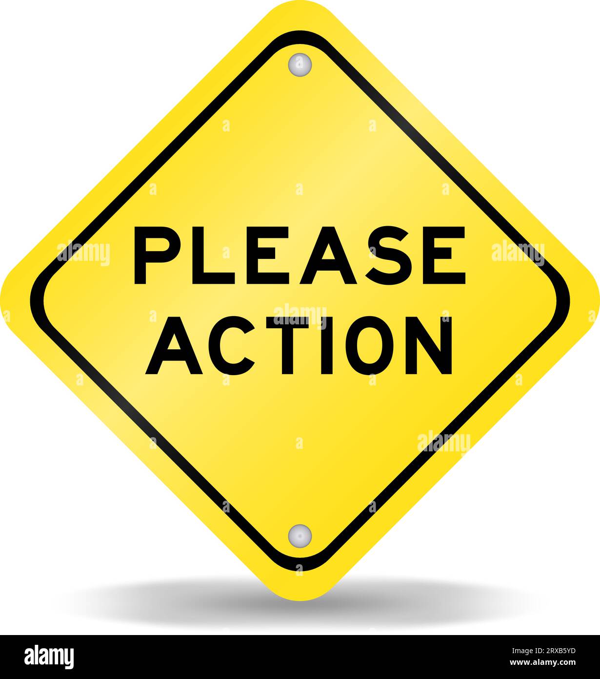 Yellow color transportation sign with word please action on white ...