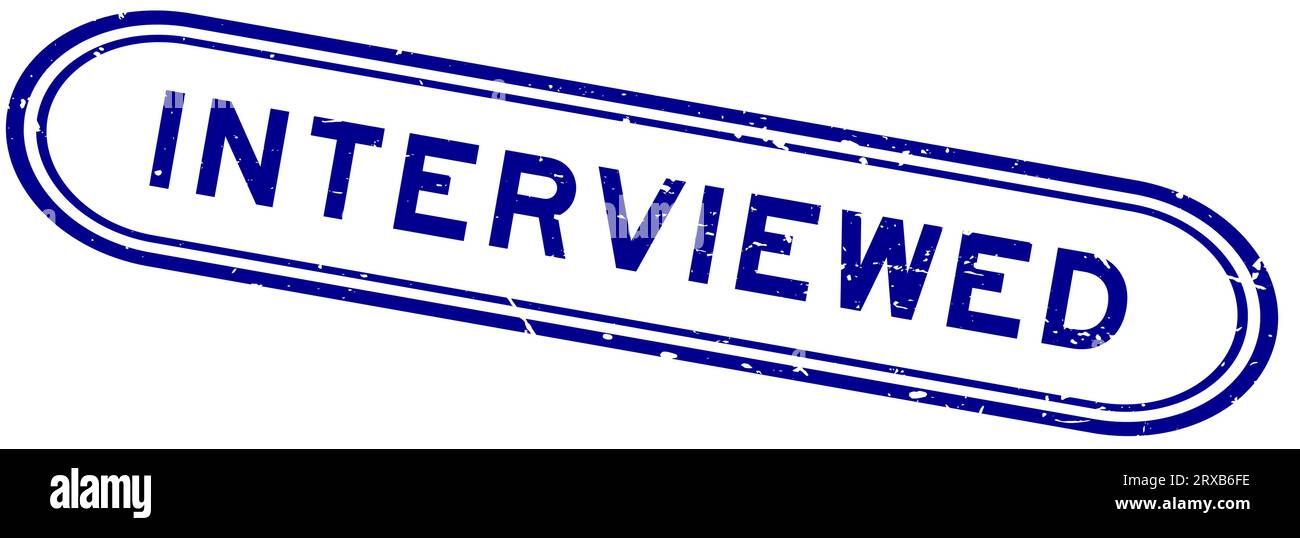 Grunge blue interviewed word rubber seal stamp on white background ...