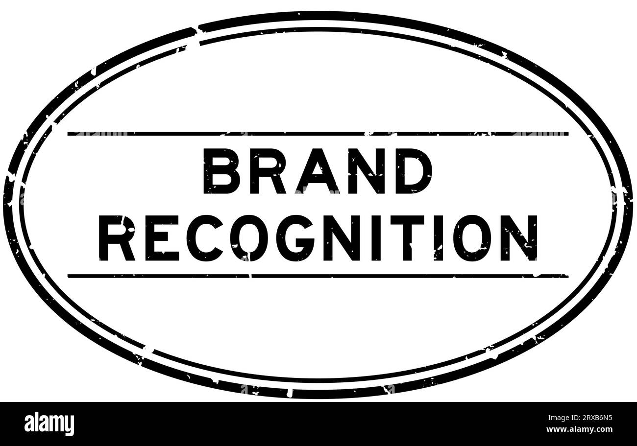 Grunge black brand recognition word oval rubber stamp in white ...