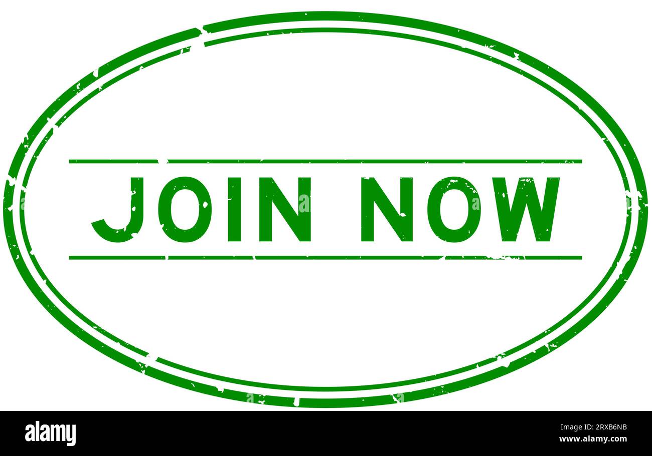 Grunge green join now word oval rubber seal stamp on white background ...