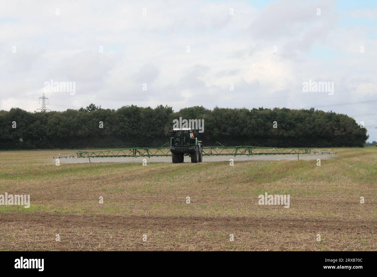 Birkin North Yorkshire UK August 26th 2023 Farmer spraying ploughed ...