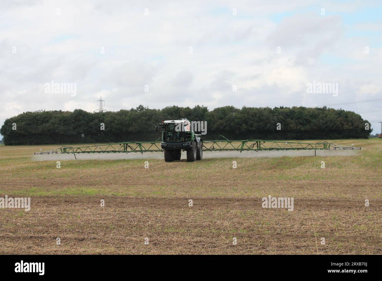 Birkin North Yorkshire UK August 26th 2023 Farmer spraying ploughed ...