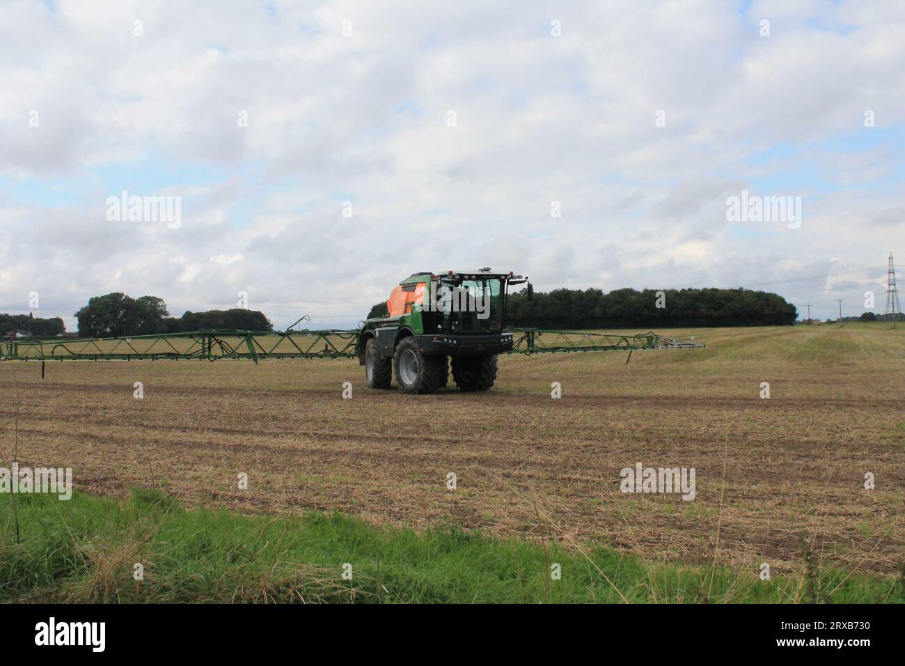 Birkin North Yorkshire UK August 26th 2023 Farmer spraying ploughed ...