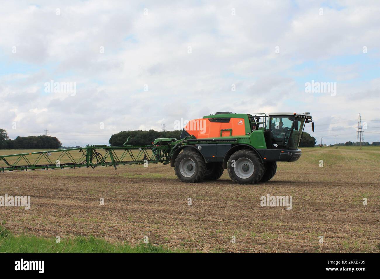 Birkin North Yorkshire UK August 26th 2023 Farmer spraying ploughed ...