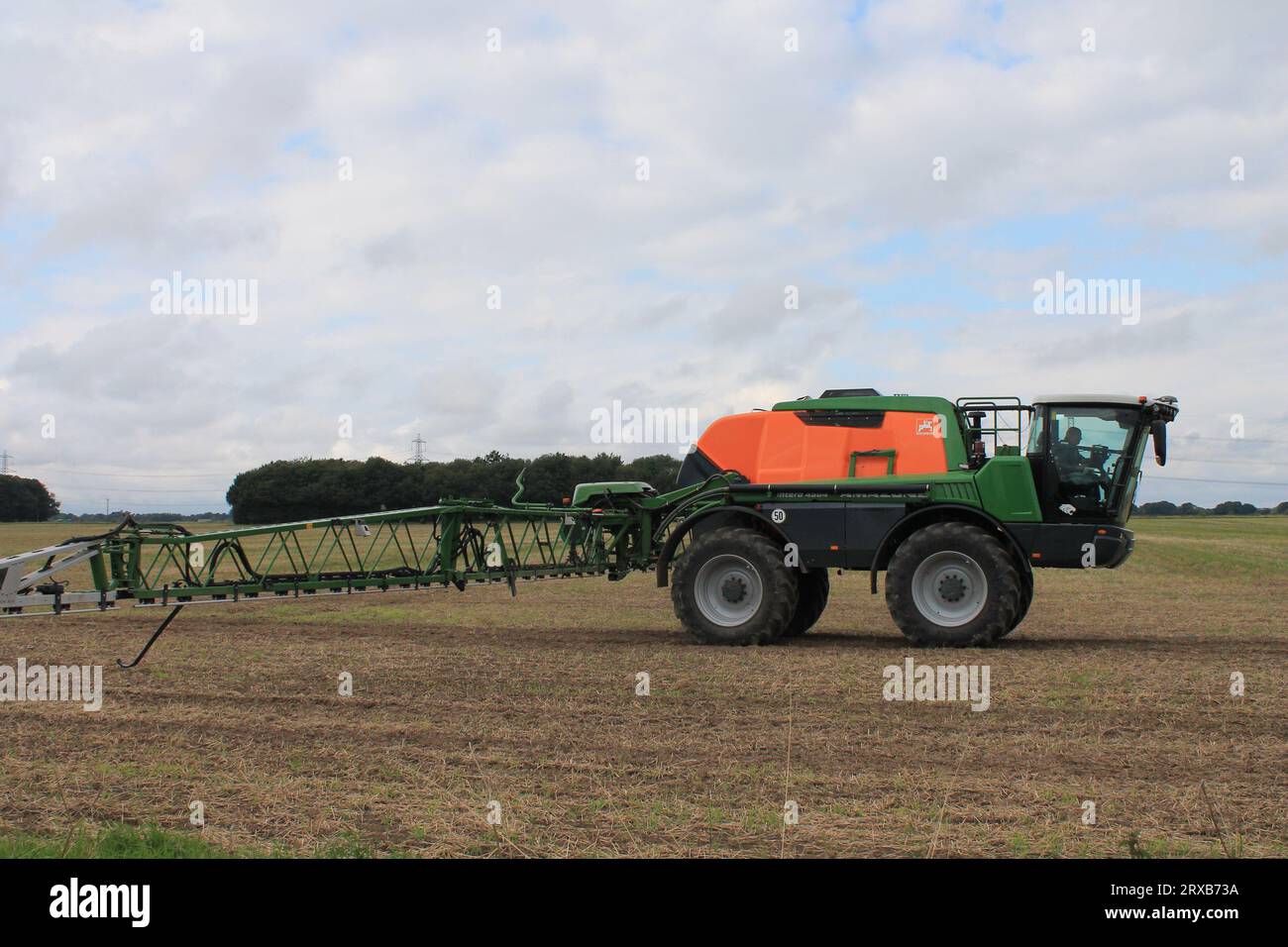Birkin North Yorkshire UK August 26th 2023 Farmer spraying ploughed ...