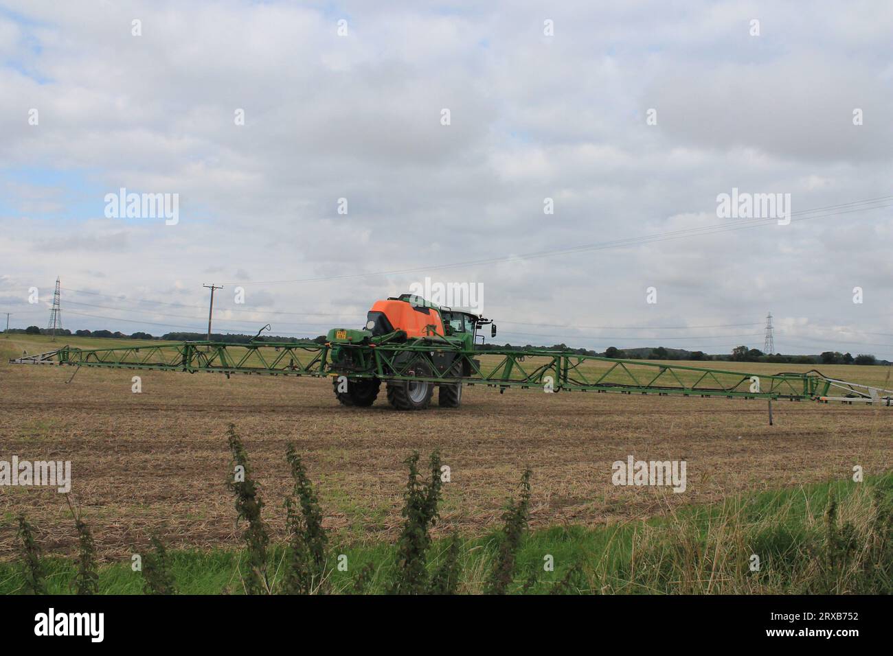 Birkin North Yorkshire UK August 26th 2023 Farmer spraying ploughed ...