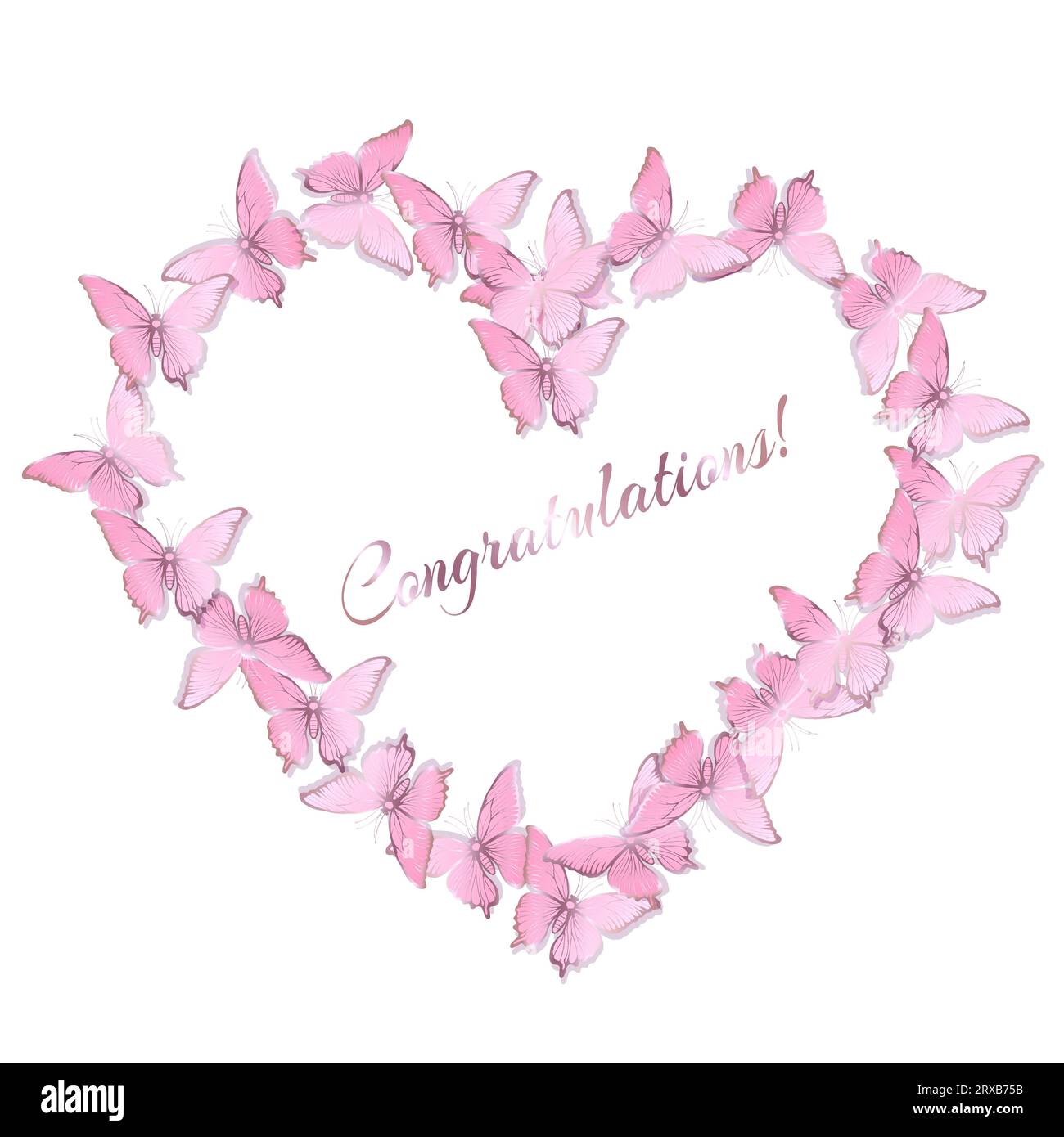 Heart frame made of pink and gold butterflies. Template with place for ...