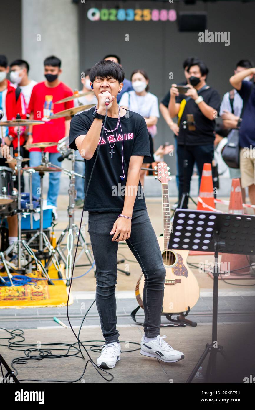A cool young Thai band perform in Siam Sq. Siam, Bangkok, Thailand ...