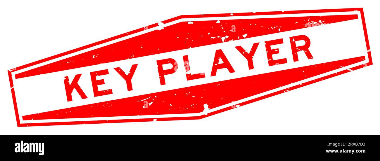 Grunge red key player word hexagon rubber seal stamp on white ...