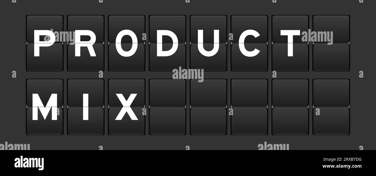 Black color analog flip board with word product mix on gray background ...